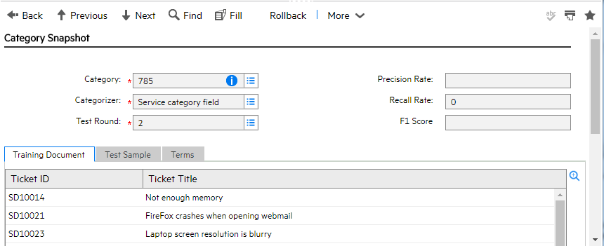 Category Snapshot form